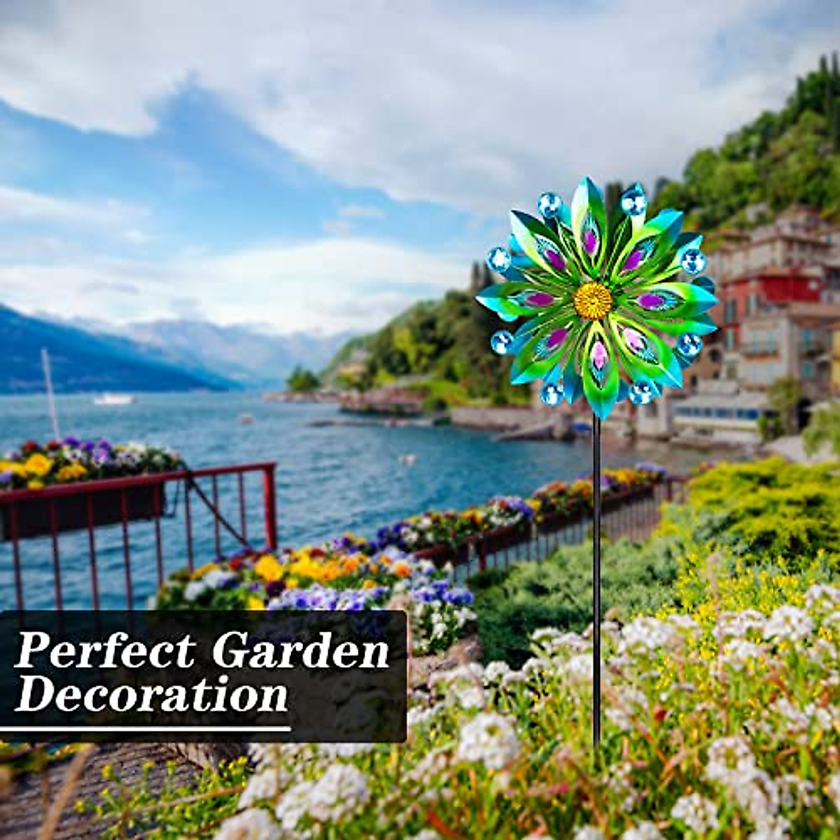 Viveta Kinetic Wind Spinner, 53 inch Outdoor Metal Wind Spinners for Yard and Garden, Double Windmill with Stable Stake