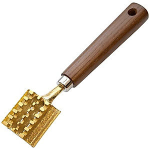 RANSHOU Fish Scaler Remover No Mess Heavy Duty Double Wing Blade, Japanese Professional Fish Scale Scraper Tool, Wood Handle, Brass Gold, Made in JAPAN