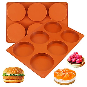 Palksky Silicone Molds for Baking (2 Pack)6-Cavity Large Round Disc Mold/English Muffins Pan/Resin Coaster Mold Non-Stick for Hamburger Chocolate Cake Pie Custard Tart Whoopie Pie Egg Pan
