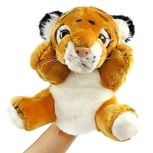 SpecialYou Tiger Hand Puppet Zoo Animal Puppets Jungle Friends Plush Toy for Imaginative Play, Storytelling, Teaching, Preschool & Role-Play, 8’’