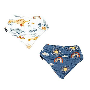 Bebe au Lait Classic Muslin Bandana Bib Set, Narwhal and Hello Sunshine , 2 Count (Pack of 1)