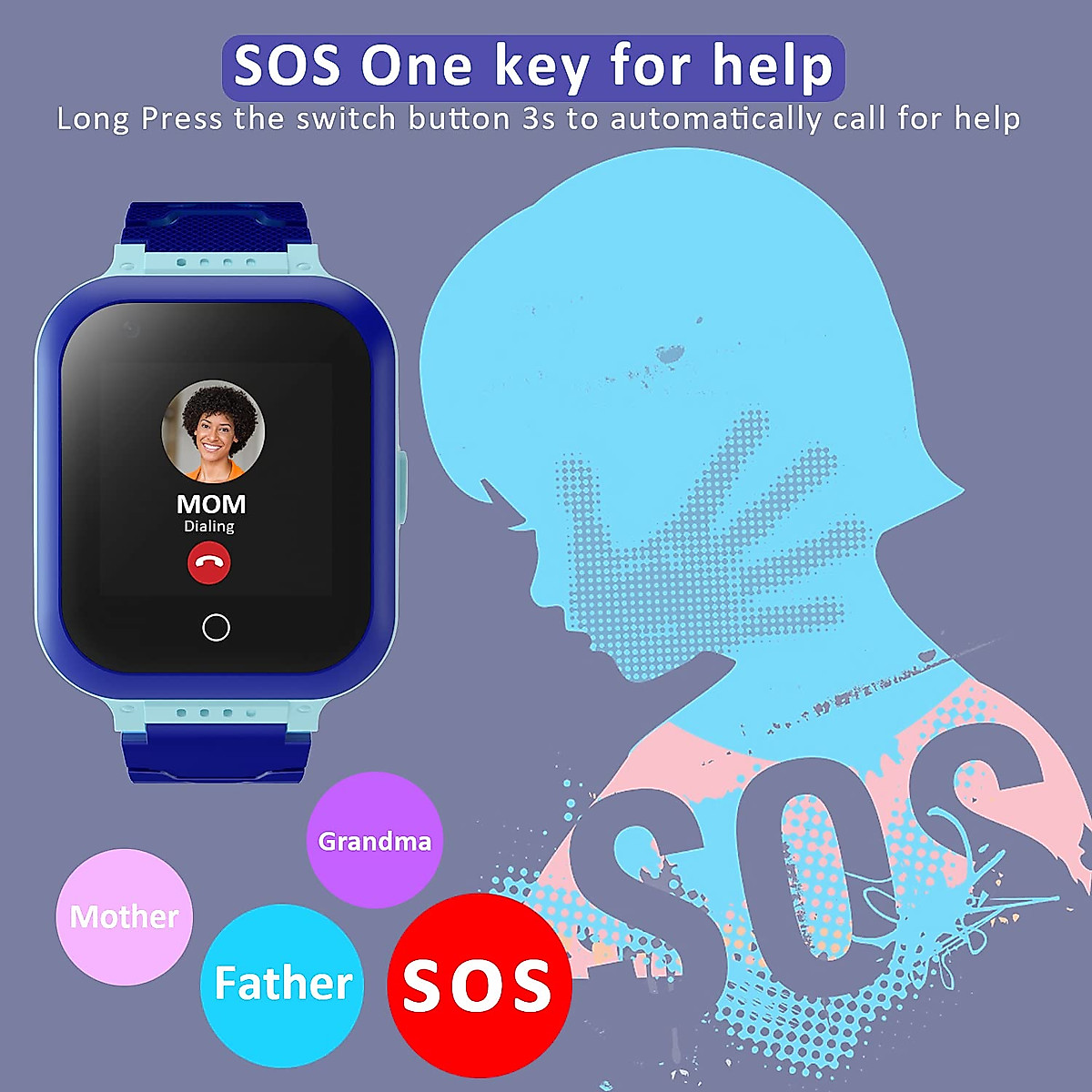 cjc 4G Watch Phone for Children, Kids Anti-Lost Smart Watch IP67 Waterproof Supports Video Chat, Messages, Kids School Mode, SOS Function, GPS Location, Camera and Pedometer for Boys and Girls (Blue)
