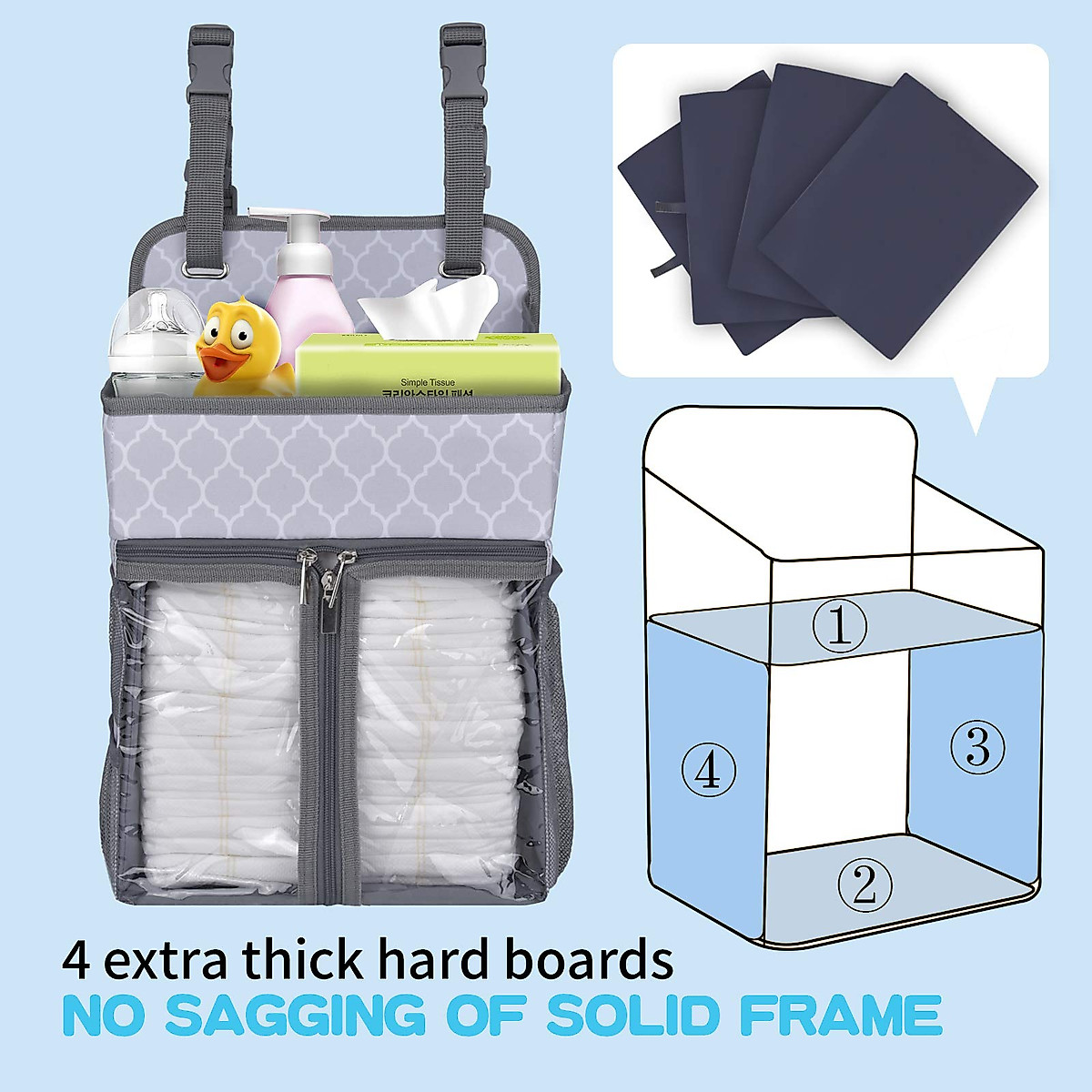 METERO BAGLHER Hanging Diaper Organizer,Baby Diaper Organizer Suitable for Hanging on Diaper Table, Nursery, and All Cribs. Baby Supplies Storage Diaper Rack, Diaper Stacker.