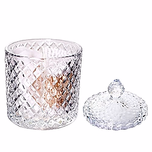 GLASSimpleware Bathroom Glass Qtip Holder Canister with Plastic Partition and Lid for Cotton Swabs Balls Rounds, Home Vanity Countertop Storage Organizer Container