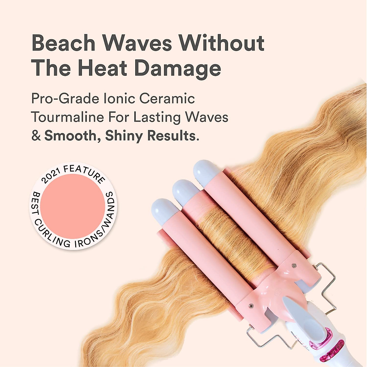 INH Hair Waver Curling Iron | 3 Barrel Ceramic Curler Wand for Beach Waves, Digital Temperature Control, Rotating Cord, Thick and Long Hair - 25mm | Insert Name Here Waver