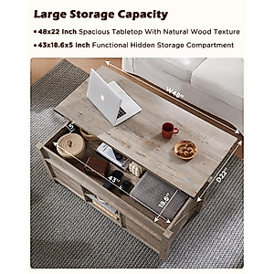 OKD 48" Farmhouse Lift Top Coffee Table with Sliding Barn Door, Rustic Center Table w/Hidden Storage Compartment, Lift Tabletop Dining Table w/Adjustable Shelf for Living Room,Light Rustic Oak