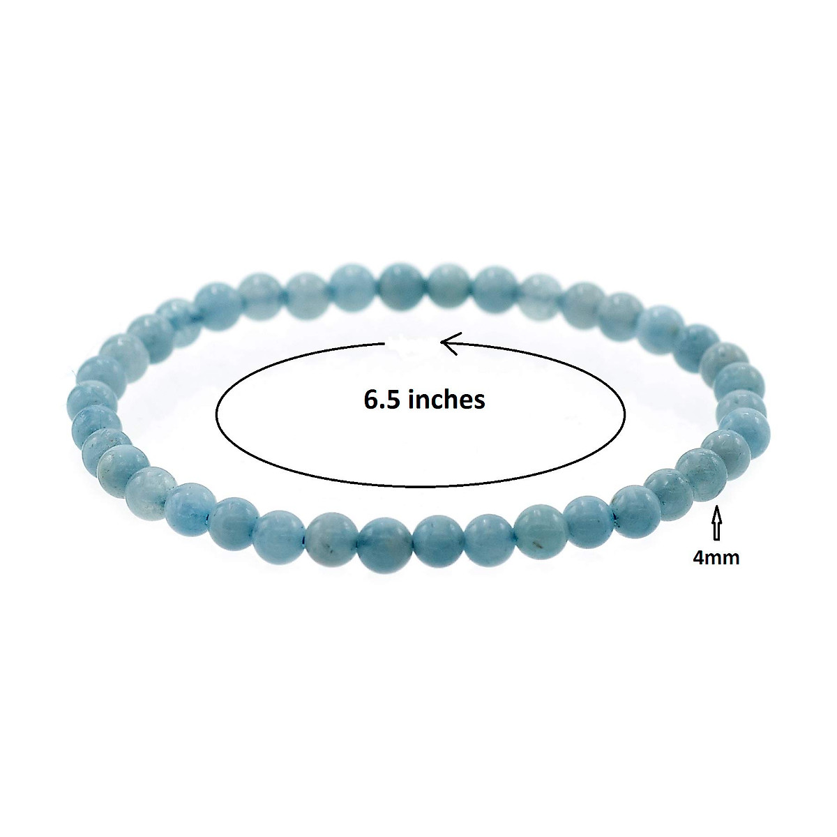 LTC Designs Shiny 3.5-4mm Round Aquamarine Stretch Bracelet, 6.5" for Women and Teens
