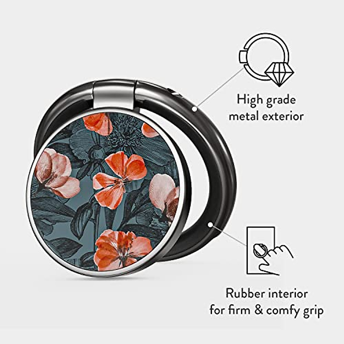 BURGA Stylish Metal Cell Phone Ring Stand Holder, Finger Grip Kickstand 360 Degree Rotation, Red Poppies Flower Floral Print, Universal Compatible with iPhone iPad Samsung Galaxy Huawei Google Pixel