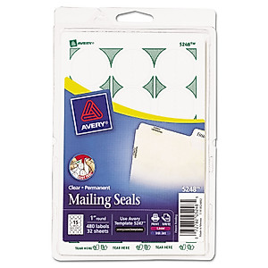 Avery 05248 Mailing Seals, 1-Inch Round, 480/PK, Clear