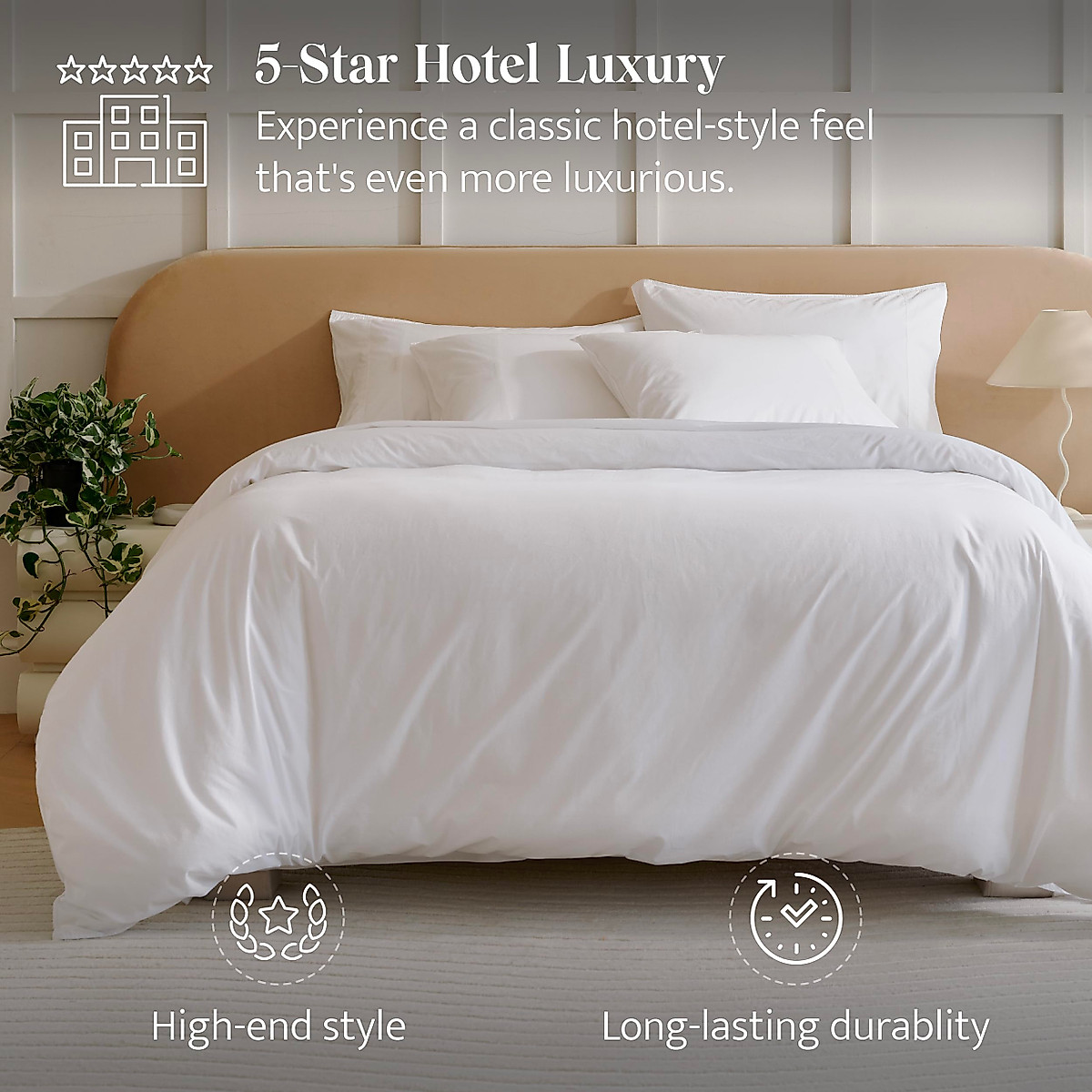 Double Stitch Cotton Tencel Lyocell Duvet Cover Queen - Cooling Duvet Cover Set, Crisp Breathable, Smooth Comforter Cover, Hotel Collection Bedding Set, 1 Duvet Cover, 2 Shams, Bright White