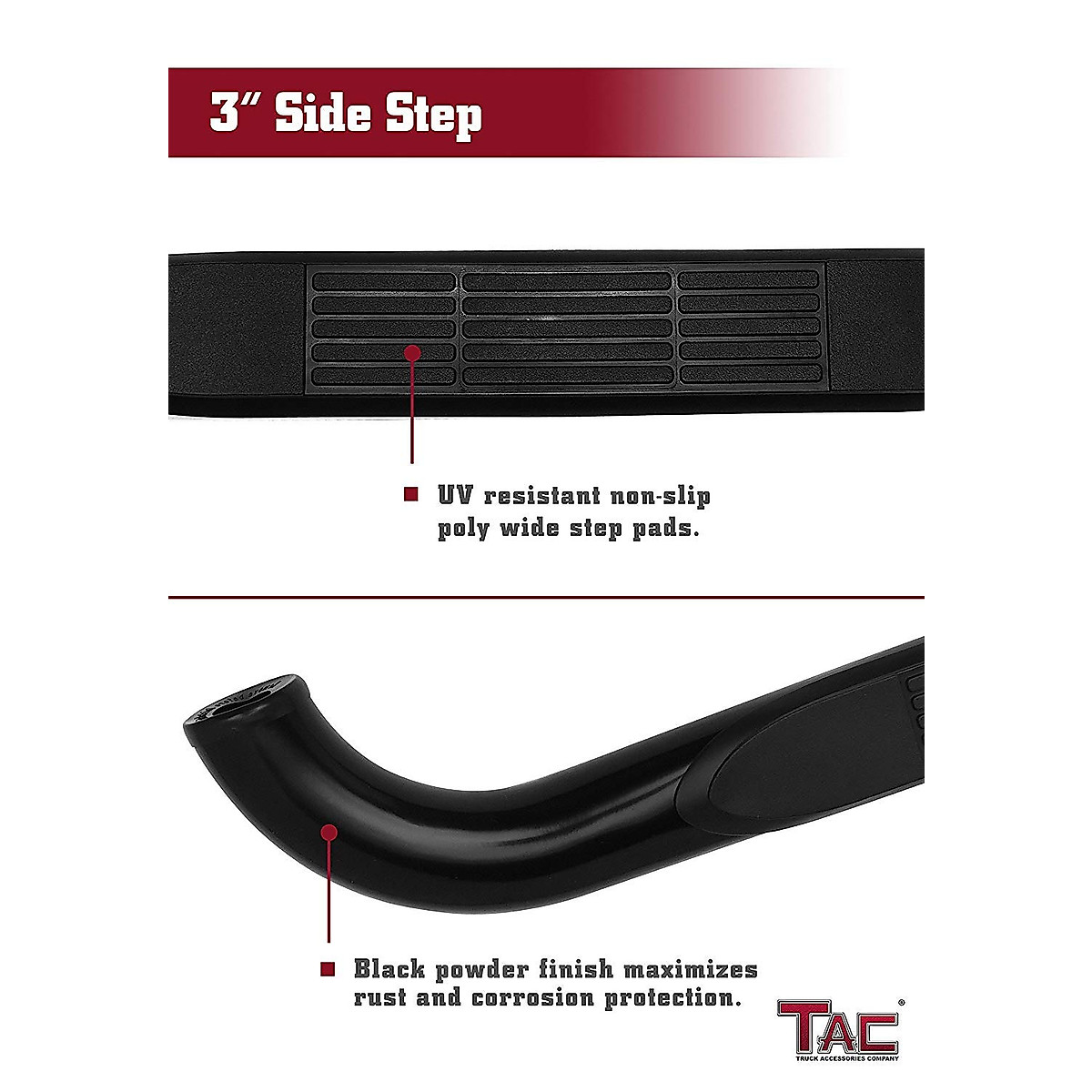 TAC Side Steps fit 2004-2008 Ford F150 Super Cab Pickup Truck 3" Black Side Bars Nerf Bars Step Rails Running Boards Off Road Automotive Exterior Accessories (2 Pieces Running Boards)