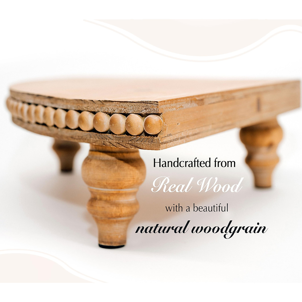 Farmhouse Corner Shelf Stand [with Removable Feet] - Bathroom Countertop Organizer, Decorative Tray Riser, Beaded Wooden Tray, Corner Tray Plant Stand, Coffee Bar Organizer for Kitchen Countertop