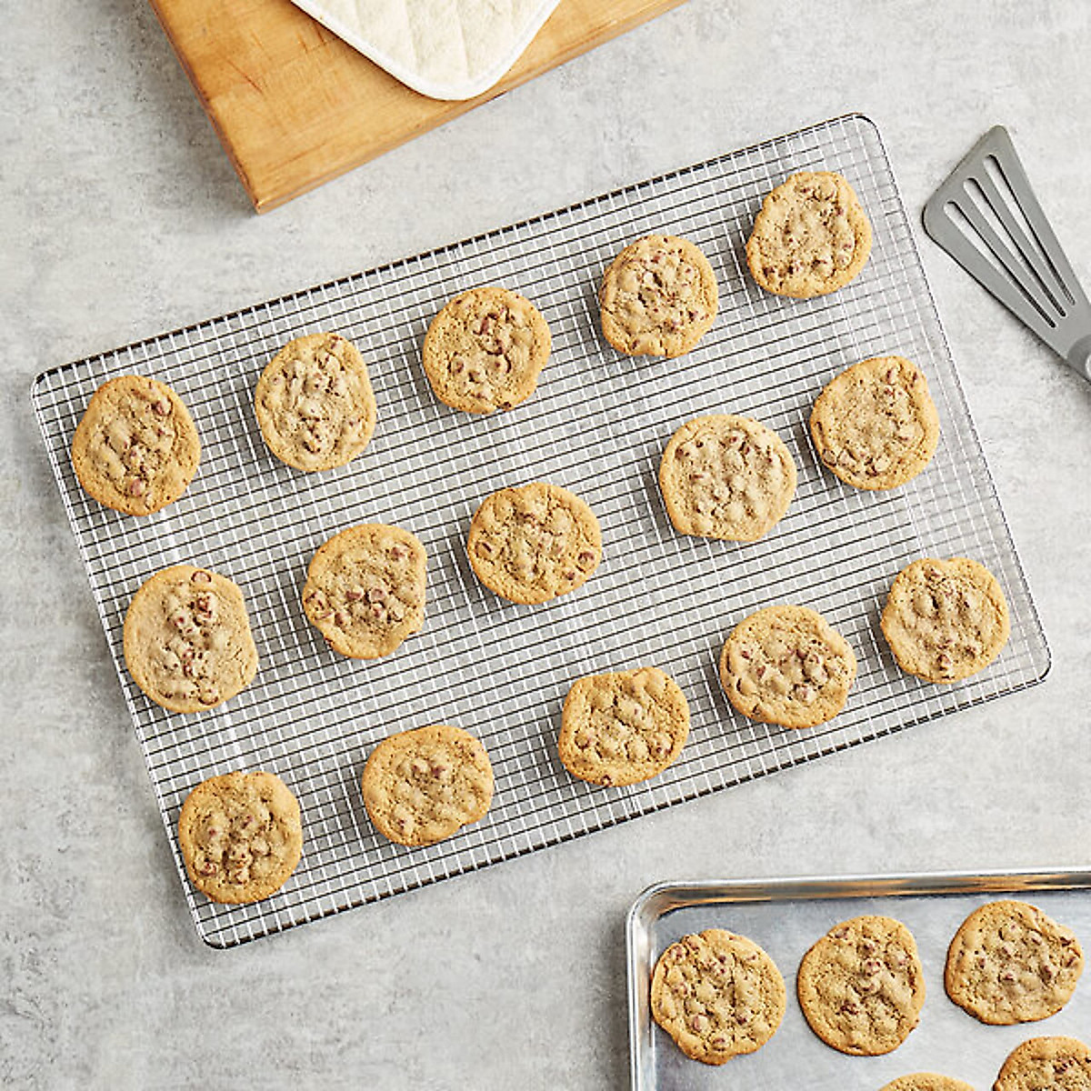 TrueCraftware Set of 2 Chrome Plated 20"-1/2 x 14-1/2" Footed Wire Icing/Cooling Rack fits 22" X 16" pan- Baking Rack Cookie Cooling Racks for Baking & Cooking