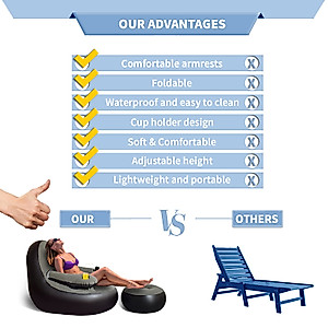 Blow Up Couch,Inflatable Chair,Inflatable Couch with Armrest,Foot Stool＆Cup Holder, Portable Lazy Sofa,Inflatable Lounger with Comfy Flocked Surface for Rooms,Party,Camping,Garden,Tavel (Grey)