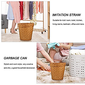 YARNOW Rattan Woven Trash Can, Round Wicker Waste Paper Basket, 10 Inch Round Natural Waste Basket for Bedroom Bathroom Kitchen Office (Khaki)