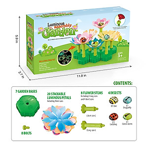 HamburBaby Luminous Assembly Garden Flower Building Toys, Take Apart & DIY Educational Activity Play Set, Glow in The Dark, Develop STEM Ability, for Preschool Boys Girls Ages 3+ (Green)
