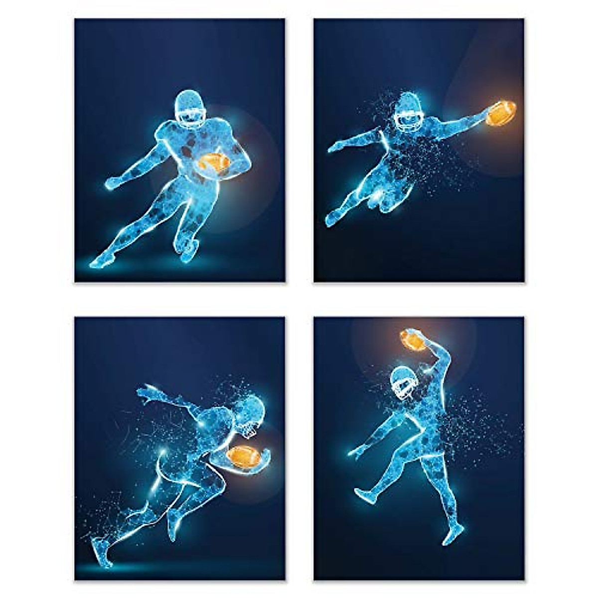 Football X-Ray Wall Art Decor Prints - Set of 4 (8x10) Inch Unframed Poster Photos - Bedroom