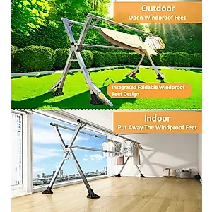 79 Inches Clothes Drying Rack Clothing with Windproof Design, Folding Indoor Outdoor,Heavy Duty Stainless Steel Laundry Drying Rack,Foldable Portable Garment Rack,20 Hooks,12 Clips,5 Shoe Drying Racks