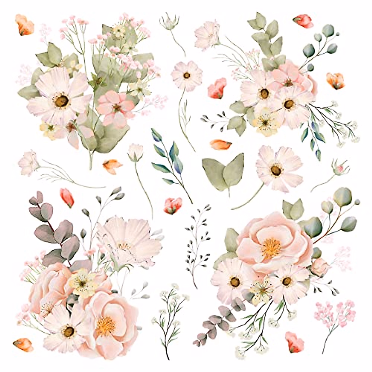 Pink Flower Rub on Transfer, 6 x 6 inch Sheet - Dry Rub-On/Off Transfers Stickers for Decoupage Scrapbooking Crafts Mixed Media Collage Art