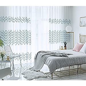 Nordic Sheer Curtains Window Treatments Rod Pocket Zig Zag Embroidery Drape for Living Dining Room Bedroom Doorway