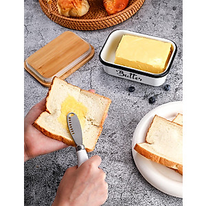 AISBUGUR Large Butter Dish with Lid for Countertop, Metal Butter Keeper with Stainless Steel Multipurpose Butter Knife, Butter Container with Double High-quality Silicone Good Kitchen Gift White
