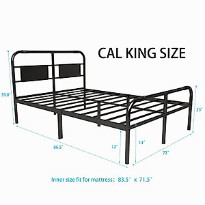 Emiosmt California King Bed Frames with Headboard and Footboard 14 Inch Tall,Heavy Duty 2500lbs Steel Slat Support Metal Platform,No Box Spring Needed,Easy Assembly,Round Tube,Cal King Frame