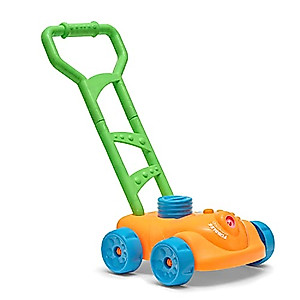 Little Kids FUBBLES NO Spill Bubble Lawn Mower | Includes 4oz Non Tox Refill Solution | Automatic Bubble Blower Machine | Toddler Outdoor Bubble Toy, Orange