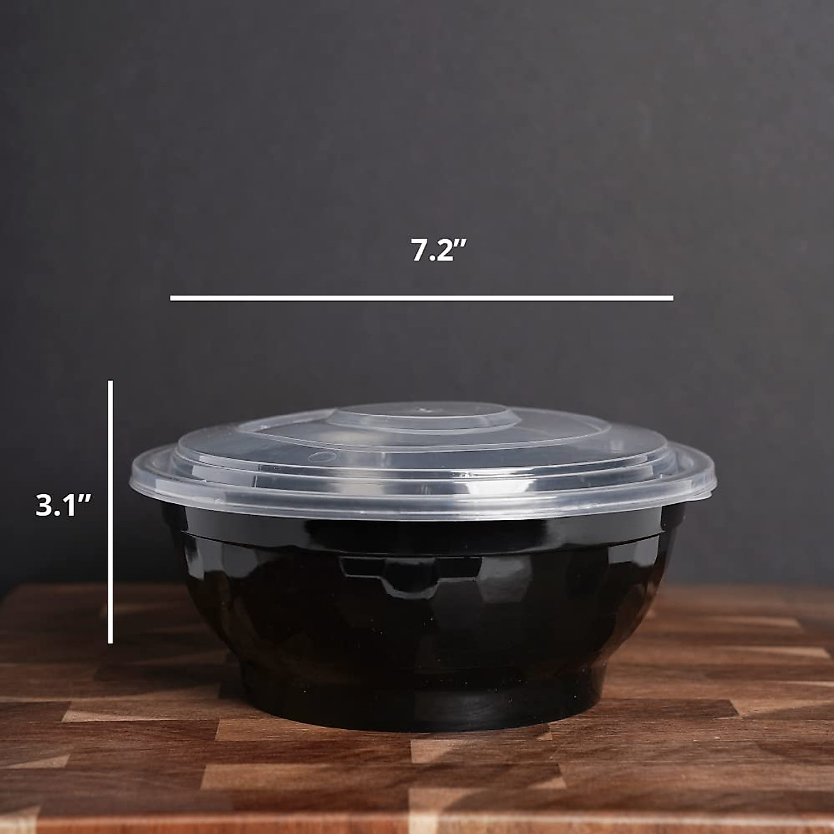 TIYA Food Takeout Bowls - Black Plastic Storage To-Go Containers - Reusable Microwavable Dishwasher Safe Restaurant Bowls - Leak Resistant for Soups & Meal Prep (42 oz Bulk 120 Pack with Clear Lids)