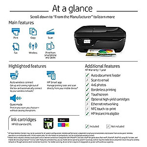 HP OfficeJet 3830 All-in-One Wireless Printer with Mobile Printing, HP Instant Ink & Amazon Dash Replenishment Ready (K7V40A) (Renewed)