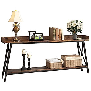 madeslves Rustic Industrial Console Table, Sofa Table, Accent Furniture for Hallway, Living Room, Entryway for Space-Saving & Lower Storage Shelf (70 inch, Brown)