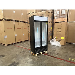 Commercial Refrigerator Glass 2-Door Slim Merchandiser Display Cooler Case Fridge NSF, Bottom-Mounted, 36 inches width, capacity 18 cuft 110V, Restaurant Kitchen Cafe LGS-650W