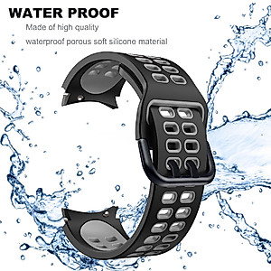 Threeeggs No Gap Band for Samsung Galaxy Watch 7 6 5 4, 20mm Quick Release Replacement Bands for 5 Pro Band 45mm/ 4 Classic 46mm 42mm Soft Sports Strap Wristband for Women Men (Black-Gray)