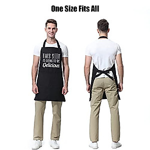 Miracu Funny Aprons for Men, Cooking Aprons for Women, Dad Apron, Fathers Day Apron Gifts for Husband, Boyfriend - Birthday Chef Gifts for Men, Fun BBQ Baking Grilling Kitchen Apron, Chef Grill Apron