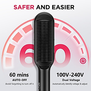 MiroPure Hair Straightener Brush, Hair Straightener Comb, 2-in-1 Ionic Straightening Brush with LCD Display, 13 Temperature Settings 30s Fast Even Heating Dual Voltage, Anti-Scald