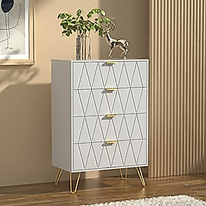 ANBUY 4 Drawer Dresser, Drawer Chest, Tall Storage Dresser Cabinet Organizer Unit with Metal Legs for Bedroom, Living Room, Closet (White/4 Drawer)
