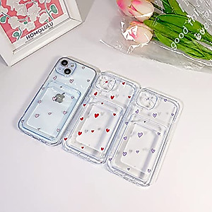NITITOP Compatible for iPhone 13 Case Clear with Card Holder, Cute Heart Pattern Love Design for Women Girl, Protective Soft TPU Shock-Absorbing Wallet Case for iPhone 13-Pink Heart
