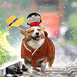 2 Pieces Cowboy Rider Dog Costume Knight Style Doll Hat and Money Bag Funny Saddle Pet Costume for Halloween Day Pet Carrying Costume Role Play Dog Halloween Party Cosplay Apparel (M)