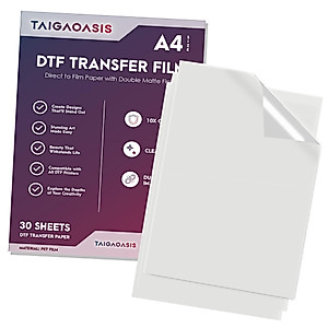 TAIGAOASIS DTF Transfer Film A4-30 Sheets - 8.3 x 11.7 Inches - Anti-Static DTF Transfer Paper - Direct to Film Paper with Double Matte Finish - 10X Coating for Brighter, Clearer, Durable Images