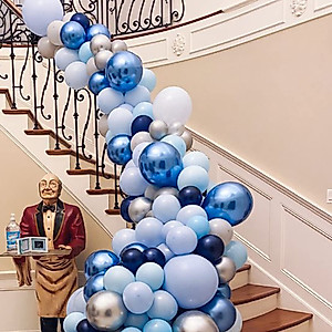 RUBFAC 155pcs Blue Silver Balloon Garland Arch Kit Pastel Blue Navy Blue Metallic Silver Grey Baby Blue Night Blue Balloons for Boys Graduation Girls Baby Shower Wedding Birthday Party Decorations