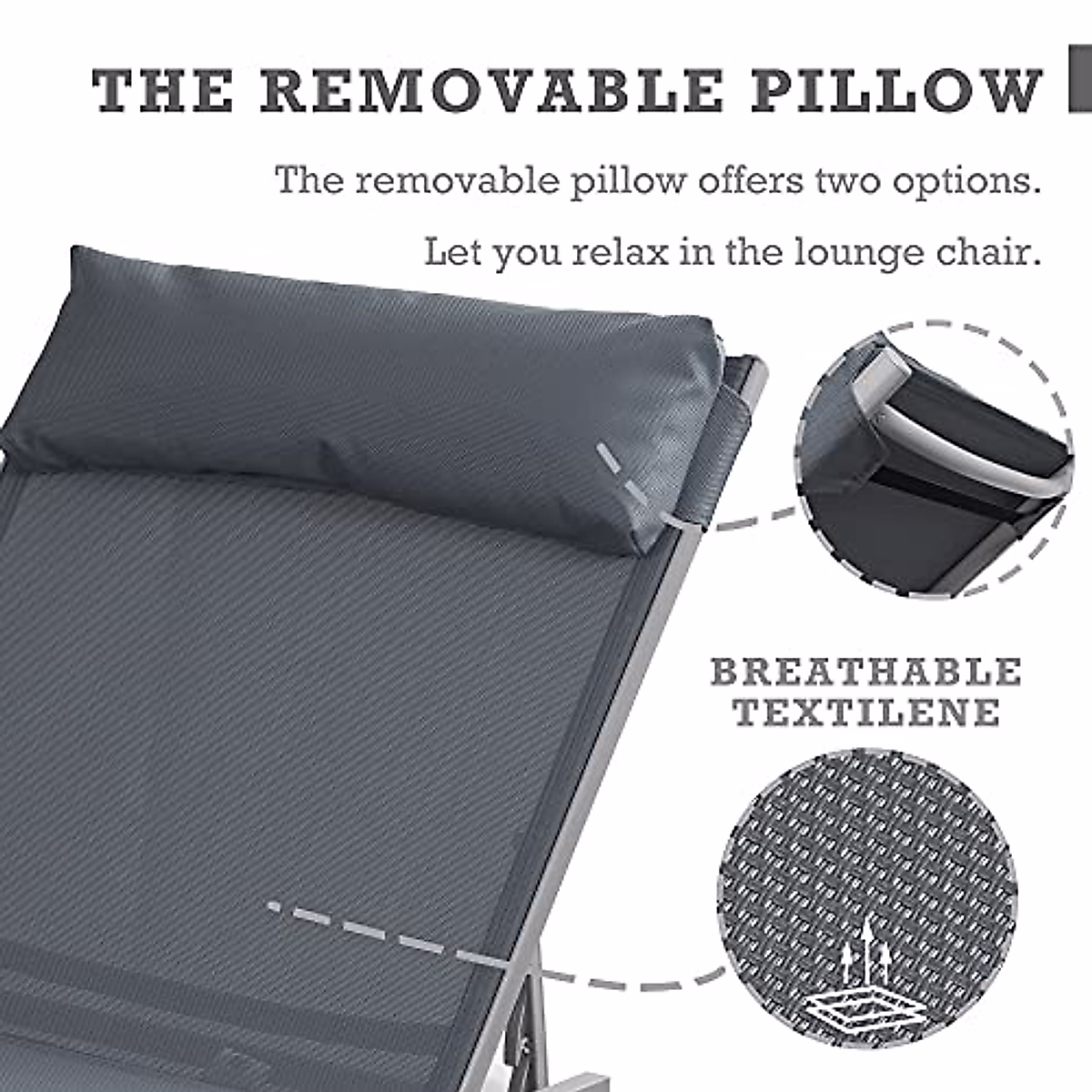 Kozyard Wilson Adjustable EDP Coated Wrought Iron Frame and Breathable Textilence Seat Chaise Lounge Chair (2 Pack) (Gray W/O Table)