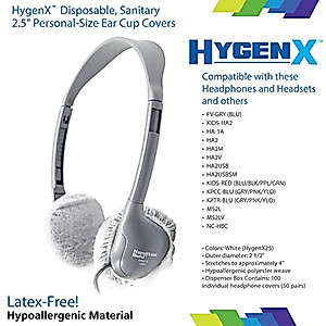 HamiltonBuhl HygenX Sanitary Ear Cushion Covers (2.5"" White, 50 Pairs) - for On-Ear Headphones & Headsets (HygenX25)