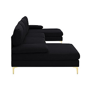 SONGG 107.9” U Shaped Sectional Sofa with Double Extra Wide Chaise, w/Removable Back & Seat Cushions, for Living Room, Office, Apartment, Black