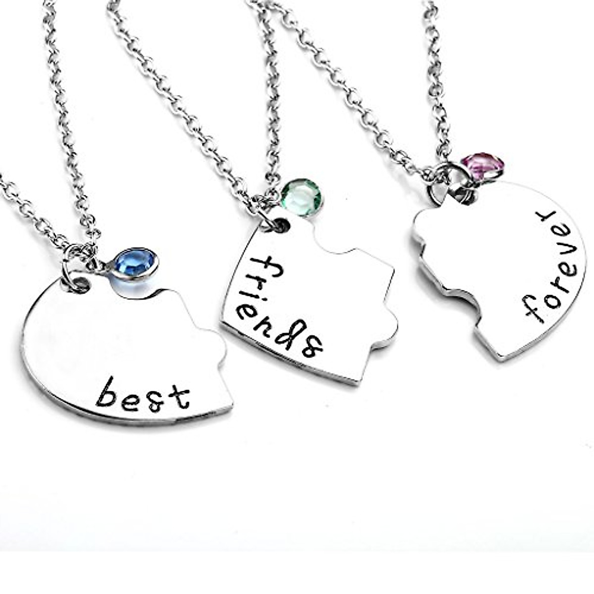 Top Plaza Best Friends Forever and Ever Necklaces for 3 BFF Heart Puzzle Matching Alloy Pendant Necklaces Set Friendship Jewelry for Sisters (Silver)