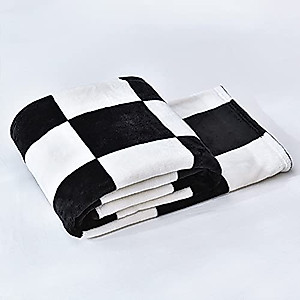Vessia Large Flannel Fleece Plush Blanket Throw Size(50"x70") - Black and White Checker Lightweight Blanket - 300GSM Soft Cozy Comfy Microfiber Checkboard Blanket for Sofa,Couch,Bed,Chair