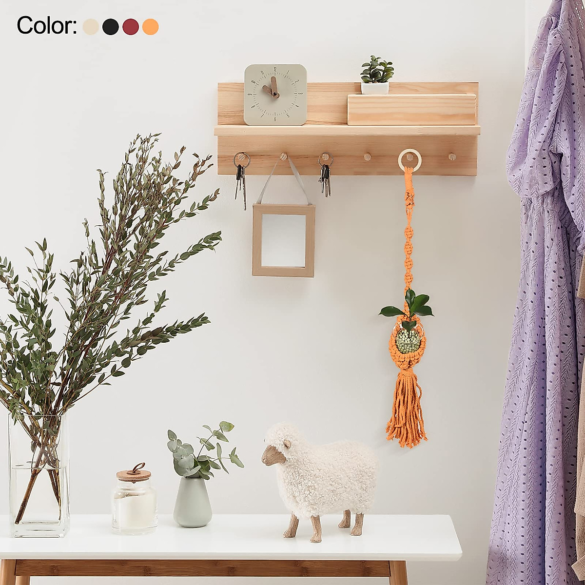 PATIKIL Macrame Hanging Planter, 22.4" Oval Home Air Plant Holder Decorative Flower Pot Basket for Indoor Garden, Red