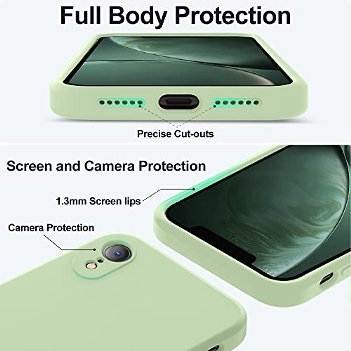 Vooii Compatible with iPhone XR Case, Upgraded Liquid Silicone with [Square Edges] [Camera Protection] [Soft Anti-Scratch Microfiber Lining] Phone Case for iPhone 10 XR 6.1 inch - Matcha