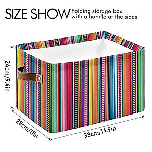 Mazeann Cinco De Mayo Serape Stripes Storage Basket Bin Collapsible Foldable for Clothes Toys Storage Cabinets Waterproof Storage Box 15 x 11 x 9.5 inches, Mexican Sarape Fiesta, 2PCS