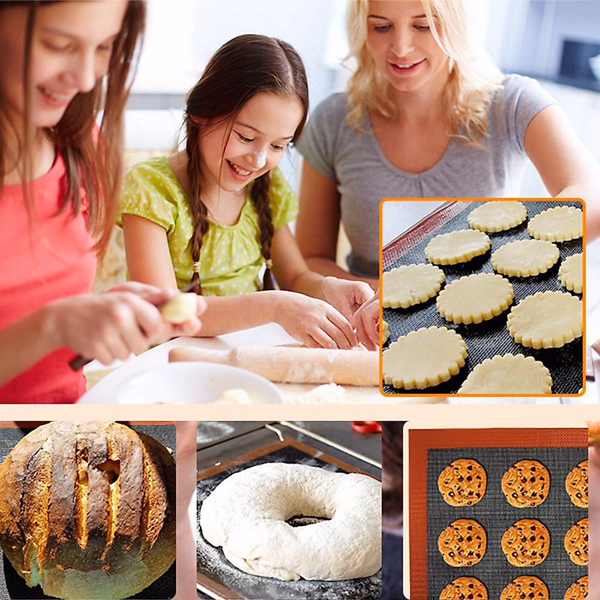 Esanvil Silicone Baking Mat（2 Piece-Set）Non-Stick Oven Liner Perforated Steaming Mesh Pad Food Safe Baking Sheets For Macaron/Pastry/Cookie/Pizza/Bun/Bread Making