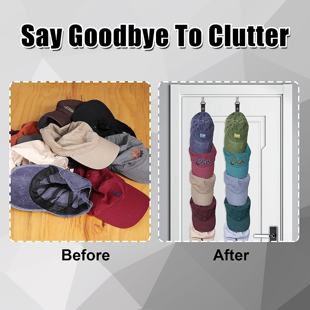 Vigorwise Hat Rack, Hat Racks for Baseball Hats, Hat Organizer for Closet Door, over the Door Hat Rack, Hat Organizer with Buttons Adjustable Hat Racks Hold 18 Snap Back Hats, Never Fall Off