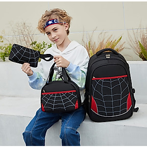 Gikizzi Boys School Backpack for Boys Backpack with Lunch Box Anime Backpack School Bag Bookbag Backpack Set for Boy Girls (Black)